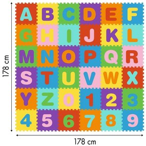 Pěnová podložka Puzzle čísla a písmena 178x178 cm barevná