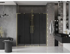 Mexen Velar L Duo, posuvné sprchové dveře do otvoru 170 cm, 8mm šedé sklo, zlatá matná, 871-170-003-42-55