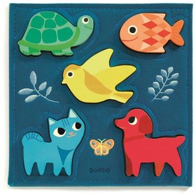 Djeco Dřevěné puzzle zvířátka v modrém