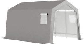 Outsunny Přístřešek na vybavení se šikmou střechou vodotěsný Stan na vybavení s dveřmi, okna 300x447x255 cm, světle šedý