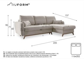 Světle šedá rozkládací rohová pohovka Miuform Scandic Lagom, pravý roh