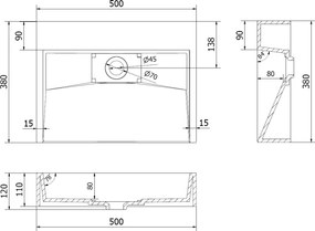 Mexen Ava, umyvadlo na desku z konglomerátu 50 x 38 cm, bílá, 23015000