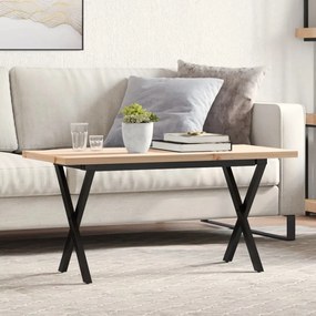 Konferenční Stolek S X Rámem 90X40X45,5Cm Borové Dřevo A Litina Světle Šedá