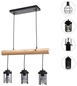 Závěsné svítidlo H82 industrial, klietka 3 74208 - kov / dřevo - Černá