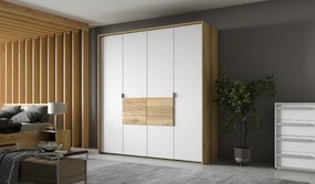 STO Šatní skříň PANAMA 208 cm, Bílá/Dub přírodní