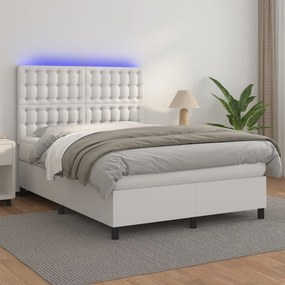 Box spring postel s matrací a LED bílá 140x190 cm umělá kůže 3135940