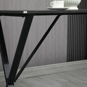 HOMCOM Moderní barová plocha v industriálním stylu, vysoký kuchyňský stůl s dřevem s mramorovým efektem a ocelí, 120 x 60 x 102 cm, černý