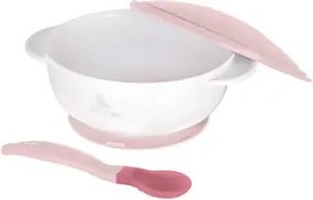 KikkaBoo Miska s přísavkou, víčkem a lžičkou s tepelným senzorem Pink