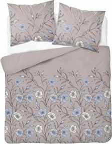 Detexpol Flanelová sada ložního prádla 220x200 taupe s modrými květy - Pastel Flowers - 5633 A