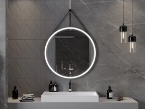 Mexen Reni kulaté zrcadlo do koupelny s podsvícením, 90 cm, LED 6000K, proti zamlžování, černý rám