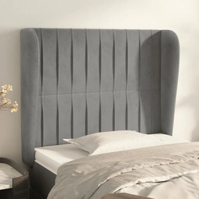 Čelo postele typu ušák světle šedé 93 x 23 x 118/128 cm samet 3118230