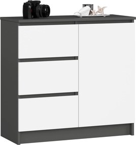 Komoda K80 Jerry 1D3SZ grafitová šedá/bílá
