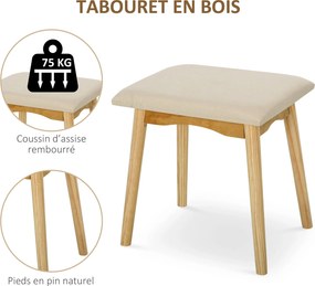 HOMCOM Severský design toaletní stolek s zrcadlem, 2 šuplíky a stoličkou, Bílá borovice