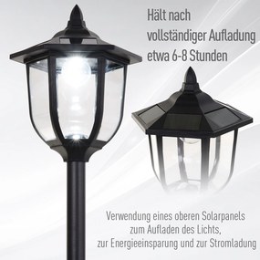 Zahradní solární světlo Outsunny LED zahradní lucerna 30/60 lumenů, černý plast, Ø26,5 x H177 cm, ideální pro zahradu a terasu