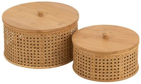 Set 2ks kulatých ratanových boxů s bambusovým výpletem Boom  - Ø 31*19cm
