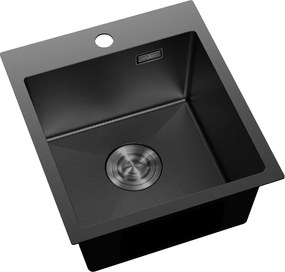 Mexen Solix, 1-komorový nerezový dřez 400 x 450 mm, černá, vzor voština, 6401401000-70HC