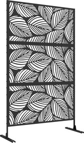 Outsunny Paraván 3-Panel 122 x 198 cm Zahradní Ochranné Zábrany, Dělicí Stěna 3-dílný Ochranný Paraván z Oceli s Listovým Vzorem pro Zahradu, Terasu,