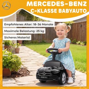 AIYAPLAY Dětské odrážedlo Mercedes-Benz C-Class s klaksonem, zvuky motoru, úložným prostorem, pro děti 18-36 měsíců, černé