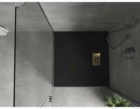 Mexen Hugo, čtvercová sprchová vanička SMC 90 x 90 cm, černá, zlatá krytka, 42709090-G
