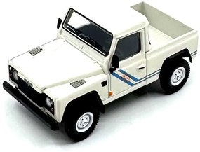 Mini gt land rover defender 90 pick-up white/blue stripes - 1:64