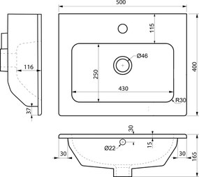 Sapho, PRACTICO nábytkové umyvadlo 50x40 cm, 44050