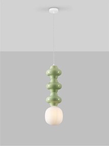Bílé/světle zelené keramické závěsné svítidlo se skleněným stínidlem ø 18 cm Clio – Nova Luce