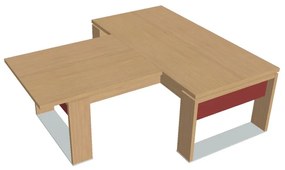 Stůl Verno+ S 200 x 220 cm s jednacím prvkem, dub světlý / červená