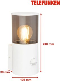 TF 322306TF TELEFUNKEN venkovní nástěnné svítidlo, pohybové čidlo, ochrana proti stříkající vodě, kouřové sklo, bílé - BRILONER