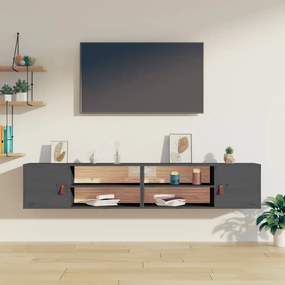 Nástěnné Skříňky 2 Ks Šedé 80 X 30 X 30 Cm Masivní Borové Dřevo
