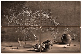 Obraz na plátně - Zátiší - větev a granátové jablko 1274FE (120x80 cm)