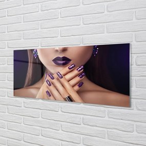 akrylový obraz Ženské ruce fialové rty 120x60 cm