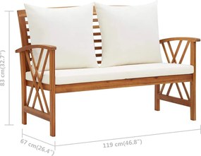 Zahradní lavice s poduškami 119 cm masivní akáciové dřevo 310270