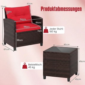 Costway Ratanový set zahradního nábytku, 3dílný balkonový nábytek
