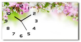Wallmuralia Skleněné hodiny na stěnu Jarní květiny 60x30 cm