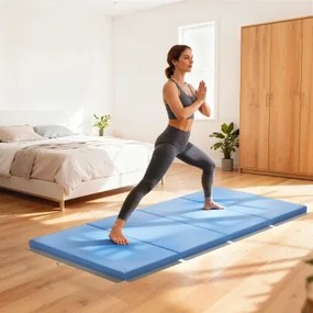 HOMCOM gymnastická podložka pro jógu, pilates a fitness, 4dílná skládací s rukojetí, syntetický potah, 180 x 80 x 5 cm, světle modrá