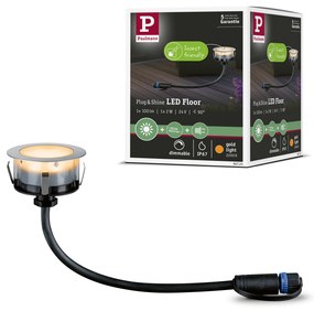 Paulmann 94721 Plug&Shine Floor, zápustné svítidlo do terasy 2W LED 2200K, stříbrná, prům. 7cm, IP67