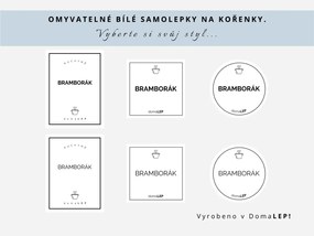 BRAMBORÁK - omyvatelná samolepka na kořenky, výběr rozměrů Ø 5 cm / 5 x 5 cm / 6 x 8 cm | DomaLEP tvar: OBDÉLNÍK, barva: BÍLÁ - ČERNÉ písmo, velikost: š. 6 cm x v. 8 cm - tučné písmo