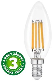 Prémiová retro LED žárovka svíčka E14 6W 806lm teplá, filament, ekv. 60W, 3 roky