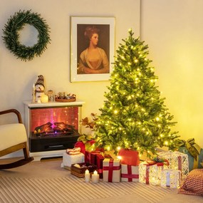 Costway Umělý vánoční stromek 150 cm s LED diodami ve vícebarevné a teplé bílé