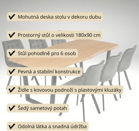 Vikio Jídelní set pro 6 osob 160x90 cm dub noha U šedá židle VJS156-6S-S