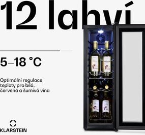 Klarstein Shiraz 12 Slim, vinotéka, 32 l, 12 lahví, 85 W, 5-18 °C, dotykový ovládací panel