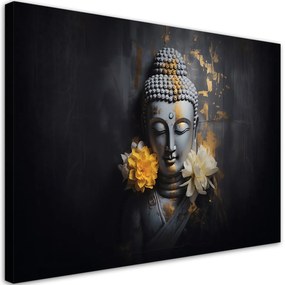 Obraz na plátně, Buddha socha květiny - 120x80 cm