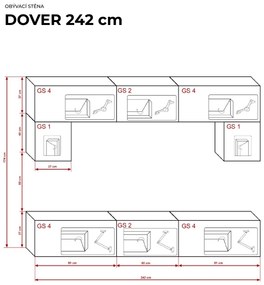 Ral Obývací stěna DOVER 2, 242 cm - Bílý lesk