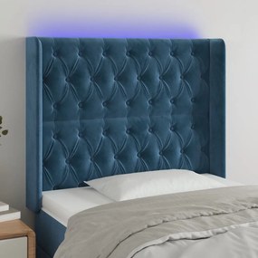 Čelo postele s LED tmavě modré 93 x 16 x 118/128 cm samet 3124424