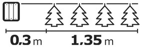 LED vánoční řetěz stromečky 0,6W teplé světlo, 1,35m, časovač, na baterie
