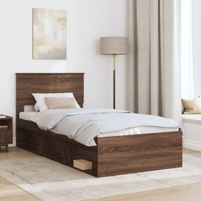Rám postele s čelo Hnědý dub 90 x 190 cm Masivní borové dřevo 3410660