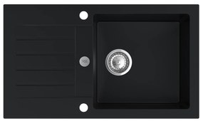 Sink Quality Natalie, kuchyňský granitový dřez 770x450x170 mm + chromový sifon, černá, SKQ-NAT.C.1KDO.X