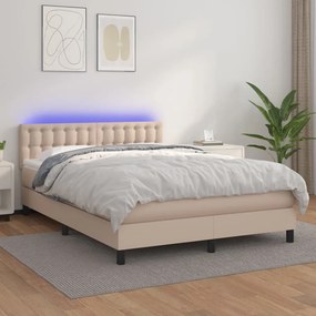 Box spring postel matrace a LED cappuccino 140x200cm umělá kůže 3134230