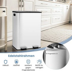 Costway Odpadkový koš 2 přihrádky 2 x 30L odpadkový koš kuchyňský