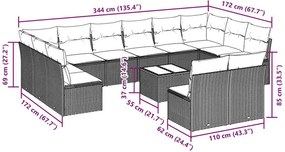 13dílná zahradní sedací souprava podušky světle šedá polyratan 3250221